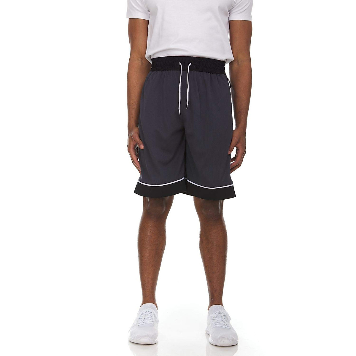 Spalding Mens Heat Performance Basketball Shorts with 10" Inseam, Gravel/Black, S