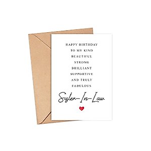 Sister-In-Law Birthday Card - Premium Smooth Heavy Cardstock - Blank Inside for Personal Message - Includes Envelope