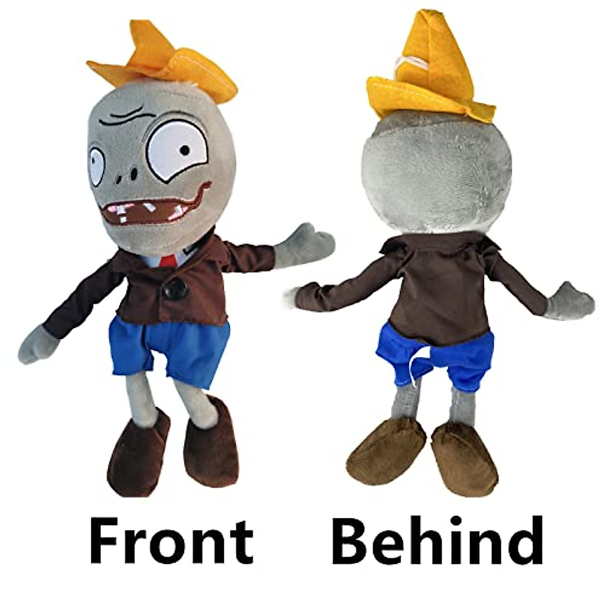 JHESAO 12" PVZ Plush Conehead Zombies Brown Coat Toys PVZ 1 2 Stuffed Soft Doll Roadblock Conehead Zombie New