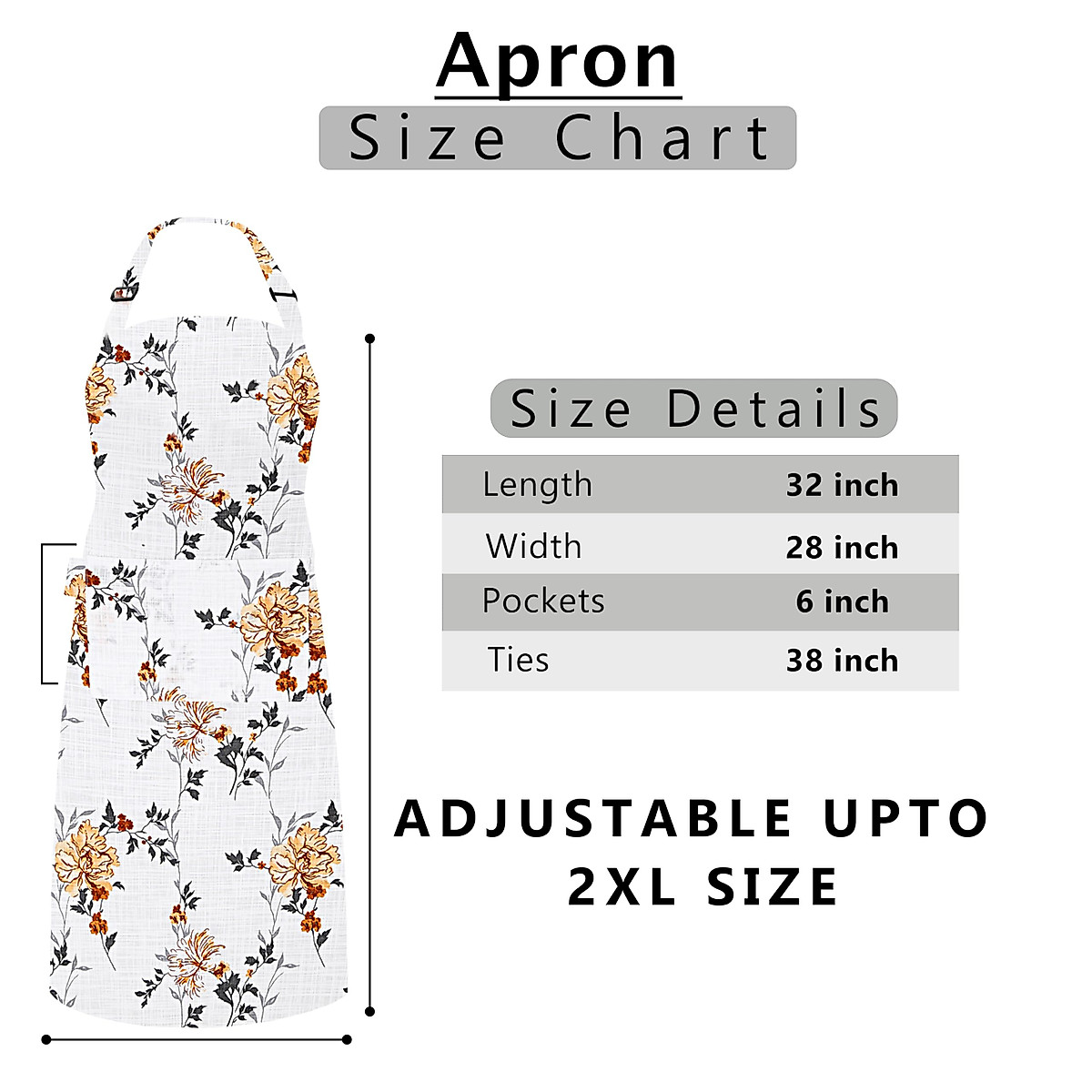 RUVANTI Aprons for Women with Pockets - Adjustable up to XXL - 100% Cotton - Cute Aprons for Cooking, Kitchen, Server, Barber, Restaurant, Chef Apron - 1 Pack - Grey Floral