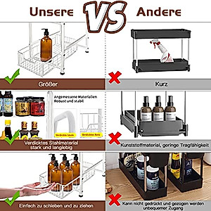 Under Sink Organizers and Storage, Nevfiro 2-Tier Pull Out Sliding Drawer Under Sink Shelf Organizer Metal Cabinet Basket Organizer for Kitchen Bathroom Countertop Laundry