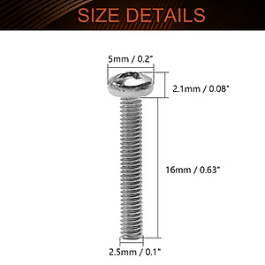 MroMax 60Pcs M2.5 x 16mm Pan Head Phillips Machine Screws, 304 Stainless Steel 18-8, Fully Thread, Metric Silver Gray Cross Head Screws Bolts for Computers, Camera and Other Small Electronic Devices