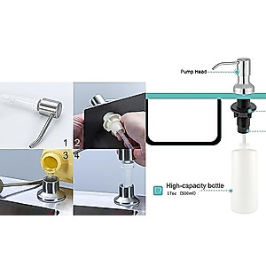 Soap Dispenser, Kitchen Soap Dispenser, Large Capacity 17 OZ Bottle, Stainless Steel Built in Soap Dispenser for Kitchen Sink, Brushed Nickel