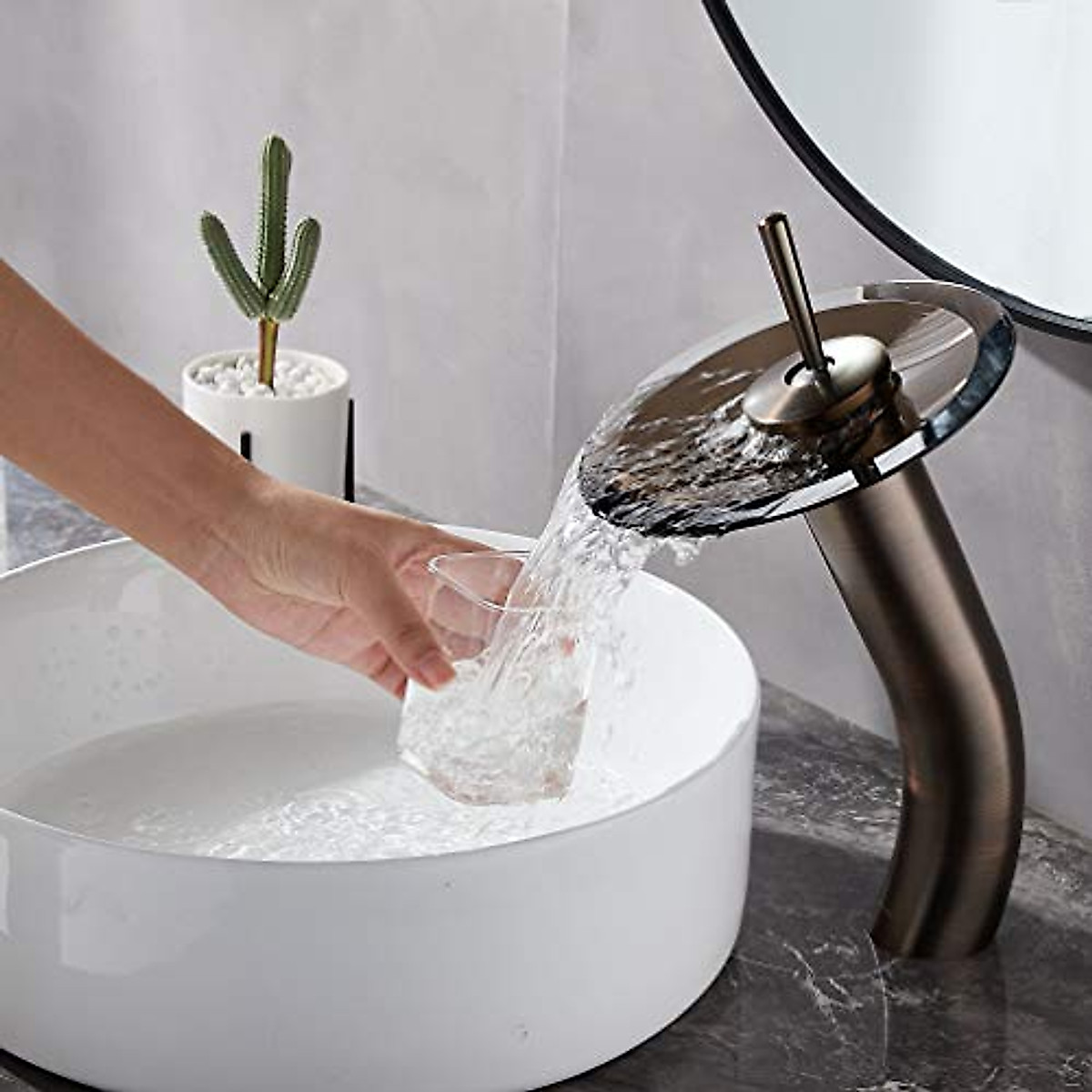 RODDEX Waterfall Bathroom Faucet Glass Single Handle Solid Brass Basin Lavatory Vessel Sink Vanity Faucet, Tall, Oil Rubbed Bronze …