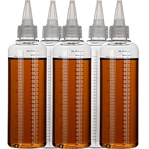 5pcs 260ml Twist bottle Liquid bottle Steel Bottles squeezable dropping bottler for Flavorings and liquid (Transparent, 260ml)