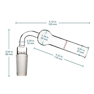 stonylab Glass 75 Degrees Drying Tube, Borosilicate Glass Bent Drying Tube Adapter with Inner 24/40 Standard Taper Joint for Organic Synthesis Chemistry Laboratory Lab Supply, Angled at 75 Degrees