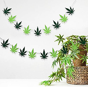 2 Pieces Pot Leaves Felt Banners Pot Leaf Weed Shaped Banners Green Weed Leaves Banner Decorations for Party Home Supplies