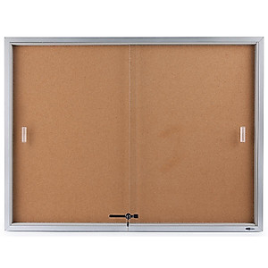 48" x 36" Enclosed Bulletin Board for Wall Mount, Indoor Use Only, 4' x 3' Cork Board with Sliding Glass Door - Silver Aluminum Frame