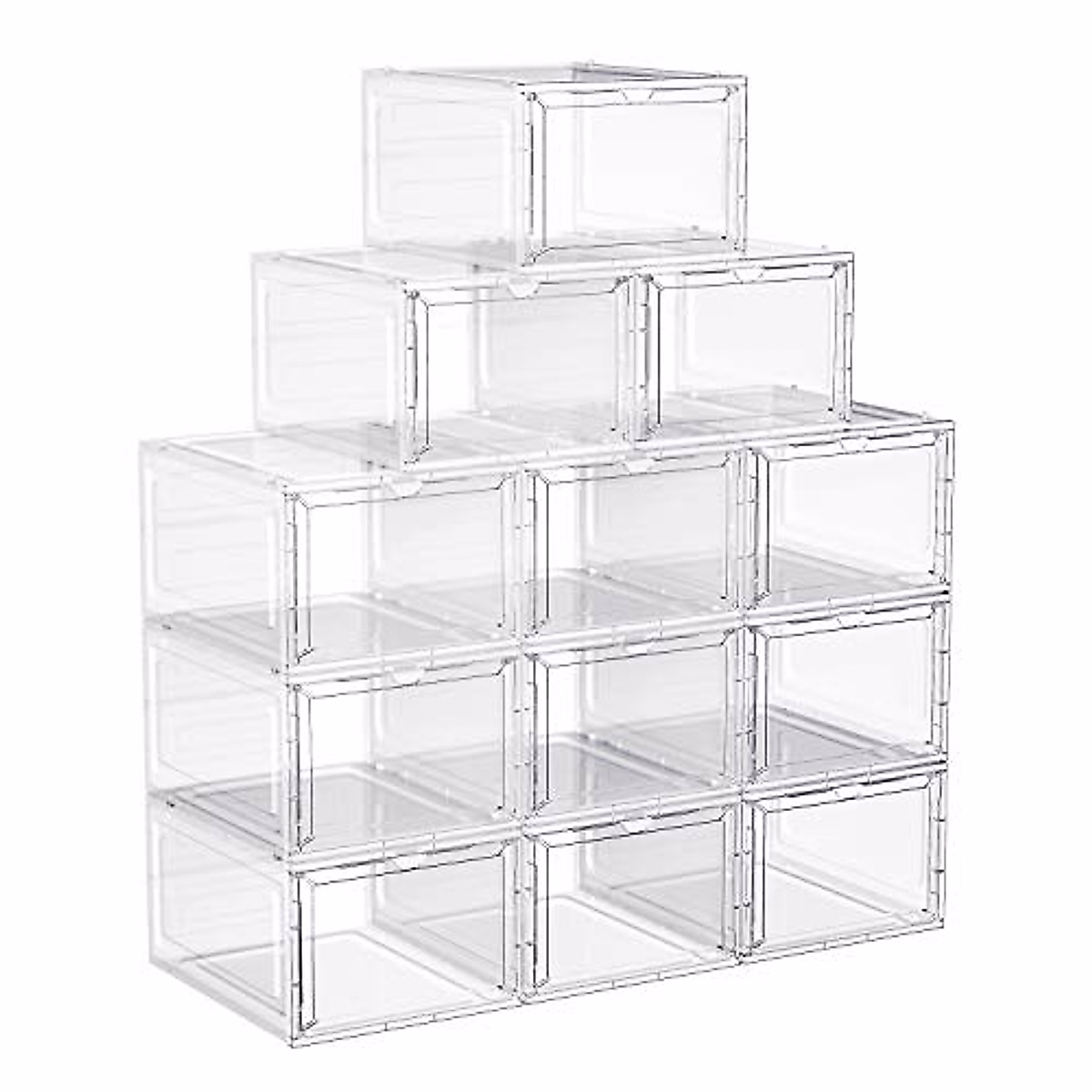 SONGMICS Shoe Boxes, Clear Shoe Organizers, Set of 12, Plastic Shoe Storage with Clear Door, Easy Assembly, up to US Size 12, Transparent ULSP032W12