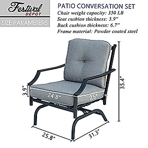 Festival Depot Patio Dining Chair Set of 2 Metal Armchairs with Thick Cushions Outdoor Furniture for Bistro Garden (Grey)