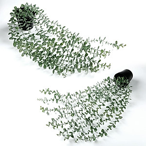 Sggvecsy Artificial Hanging Eucalyptus Plants Fake Hanging Plant 2 Pack Fake Potted Hanging Greenery Potted Hanging Eucalyptus for Home Indoor Outdoor Wall Garden Wedding Decor
