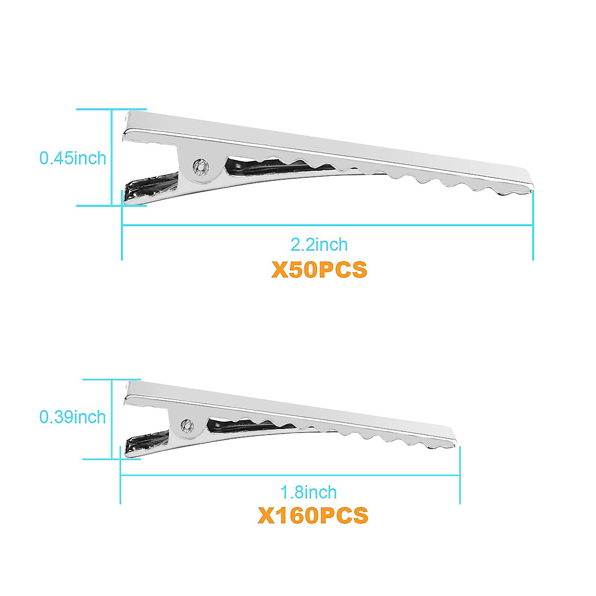 Alligator Hair Clips, 210 PCS Single Prong Metal Clips for Hair Bows and Crafts - Silver Flat Gator Clips in Bulk DIY Supplies for Accessory Making (1.8 Inch & 2.2 Inch) Aisuly