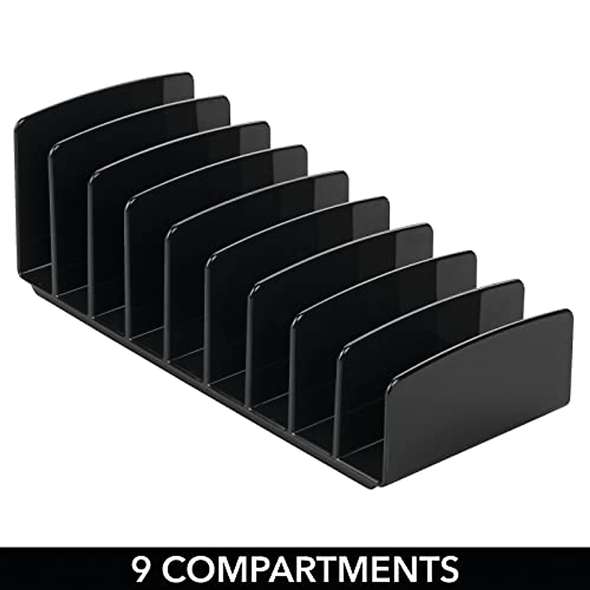 mDesign Plastic Divided Cosmetic Palette Organizer with 9 Sections - Makeup Storage for Bathroom Vanity, Cabinet, Drawer - Holds Eyeshadow, Blush, Powder - Lumiere Collection - Black