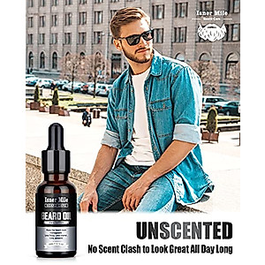 ISNER MILE Beard Oil 4 Pack, Stocking Stuffers Gifts for Him Dad Boyfriend, Mustaches Soften, Moisturize, Strength and Growth with Sandalwood, Bay Rum, Cologne, Unscented, Beard Maintenance Treatment