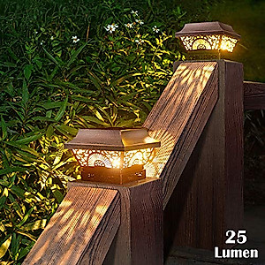 DenicMic Solar Post Lights 2 Pack Solar Post Cap Lights Outdoor Waterproof Metal Warm White LED Lighting 25 Lumen for 3.5x3.5 4x4 5x5 Wooden Fence Posts, Deck Rail, Yard, Patio, Garden (Copper)