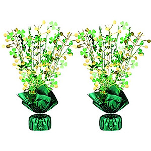 2 Pcs St. Patrick's Day Shamrock Spray Centerpieces Green and Gold Foil Shamrock Tabletop Party Decor for St Patrick's Day Home Classroom Party Table Accessory