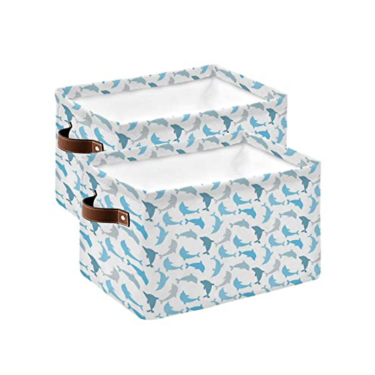 Storage Baskets for Shelves, Foldable Rectangle Storage Baskets, Cartoon Dolphin Silhouette Sea Animals Print Storage Containers for Organizing Dorm Closet Room, 2-Pack (15” x 11” x 9.5”)