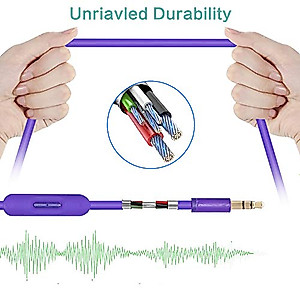 Replacement Inline Remote Mic Extension Audio Cable Cord for Monster Beats by Dr Dre Solo Solo HD Studio Wireless Pro Detox Mixr Executive Pill Headphones (Purple)
