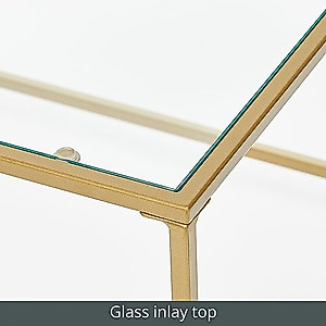 mDesign Glass Top Coffee Table - Large Minimalistic Rectangular Geometric Metal Accent Furniture Unit for Living Room, Basement, Home Office, Garage, and Bedroom - Soft Brass