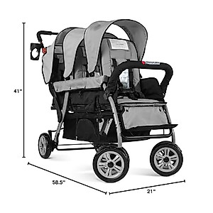 Foundations Sport Trio 3-Seat Folding Stroller with Oversized UV Blocking Canopy, 5-Point Harness for Added Safety, Easy Loading, Storage Bucket, Fits Through Most Standard Doorways (Gray)