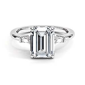 AHTAMOS Engagement Ring 2 CT Tapered Baguette Moissanite Emerald Cut Engagement Rings for Women Platinum Plated Silver Free Engraving