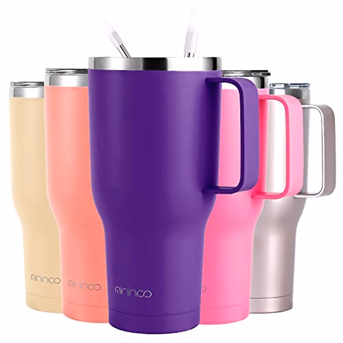 mininoo 40 oz Tumbler with Handle and Straw, Insulated Tumbler with Handle Leak Proof, Large Tumbler with Lid and Straw (Purple)