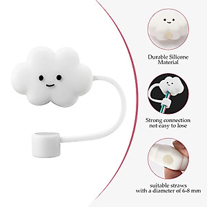 Silicone Straw Tips Cover, 8Pcs Straw Covers Cap Reusable Drinking Straw Tips Lids, Cloud Shape Straw Toppers Protector Cute Silicone Straw Plug for 6-8 mm Straws Outdoor Home Kitchen Party Decor