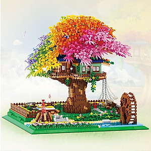 Kadablk Rainbow Flowers Building Block with Light,Sakura Cherry Blossom Bonsai Tree House Construction Set,4451 PCS Mirco Blocks Architecture for Adults and Teens