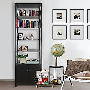 Jahof 6-Layer Industrial Bookshelf, Bookcase with 2 Doors, Standing Storage Cabinet for Living Room, Home Office, Bedroom, Washroom, Kitchen (6-Tier, Black)