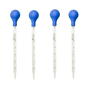 HIBATUL INC 4 Pack (10ml) Glass Graduated Dropper Pipettes Lab Dropper with Blue Rubber Cap and Scale
