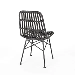 GDFStudio Indoor Wicker Dining Chairs (Set of 2), Gray and Black