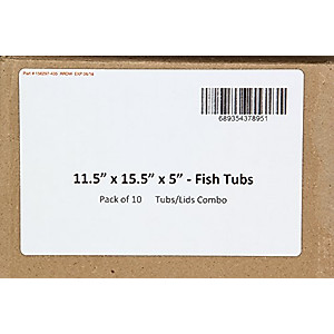 Continental Plastics Fish Tubs/Food Storage Bins 25lb 11.5" x 15.5" x 5", Pack of 10 Deep Bases with Lids…