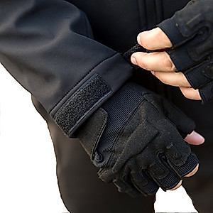 ReFire Gear Mens Army Special Ops Military Tactical Jacket Softshell Fleece Hooded Outdoor Coat,Black,X-Large