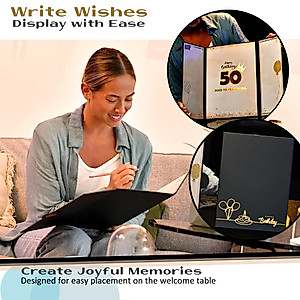 DOUBLESHOOT 50th Birthday Guest Book Alternative Black Gold Party Decorations for Men 12"x18" - 50 Years Sign in Poster Card Gift - Fifty Party Signature Book Keepsake - Table Centerpiece Decor