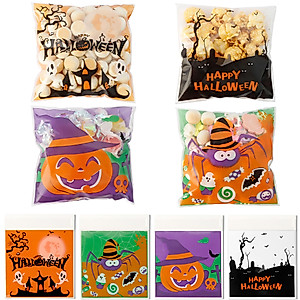 Halloween Treat Bags, 100PCS Self-sealing Halloween Candy Bags, Halloween Trick or Treat Bags Halloween Cellophane Treat Bags Bulk Halloween Decorations Gift Bags Halloween Goodie Snack Bags for Candy