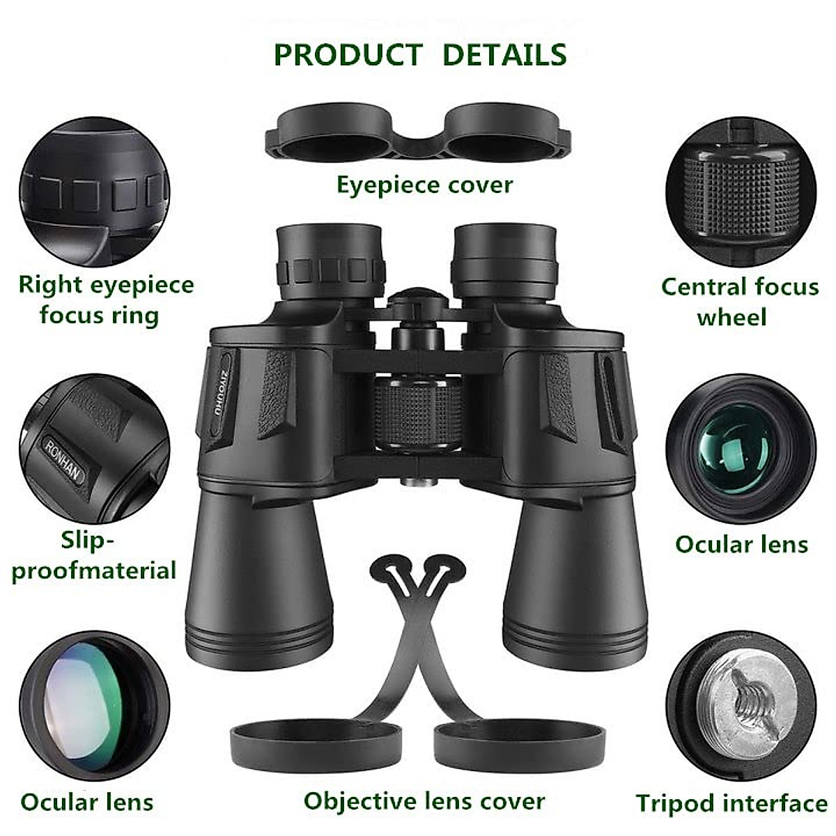 Binoculars for Adults and Kids,20x50 High Power Military Binoculars,Low Light Night Vision Waterproof HD Compact Binoculars,BAK4 Prism FMC Lens for Bird Watching Hunting Travel Football Stargazing