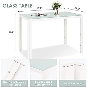 BAHOM 5 Piece Kitchen Dining Table Set for 4, Glass Dining Table and 4 Chairs PU Leather for Breakfast (White)