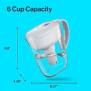 Brita Water Filter Pitcher for Tap and Drinking Water with 1 Standard Filter, Lasts 2 Months, 6-Cup Capacity, BPA Free, White