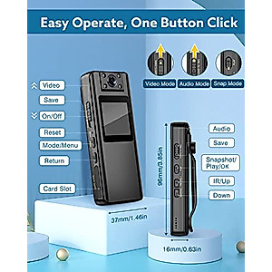 BOBLOV A22 64/32GB Body Camera, Support 8-10Hours Recording,180° Rotatable Lens, 1080PHD BodyCam with OLED Screen to Playback, Camcorder with Audio for Walking, Delivery Pizza, Daily Proof (64GB)