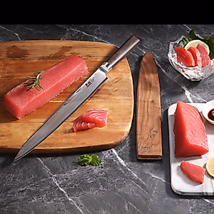 Cangshan HAKU Series 501127 High Carbon X-7 Damascus Steel 12-inch Sashimi Knife with Sheath