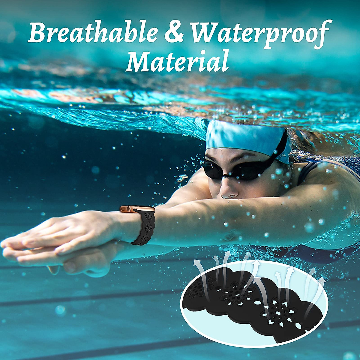 Floral Silicone Band Compatible with Apple Watch Bands 38mm 40mm 42mm 44mm 41mm 45mm 49mm Women Men, Slim Hollow-Out Design Wristbands Soft Sport Breathable Watch Bands for iWatch Ultra SE Series