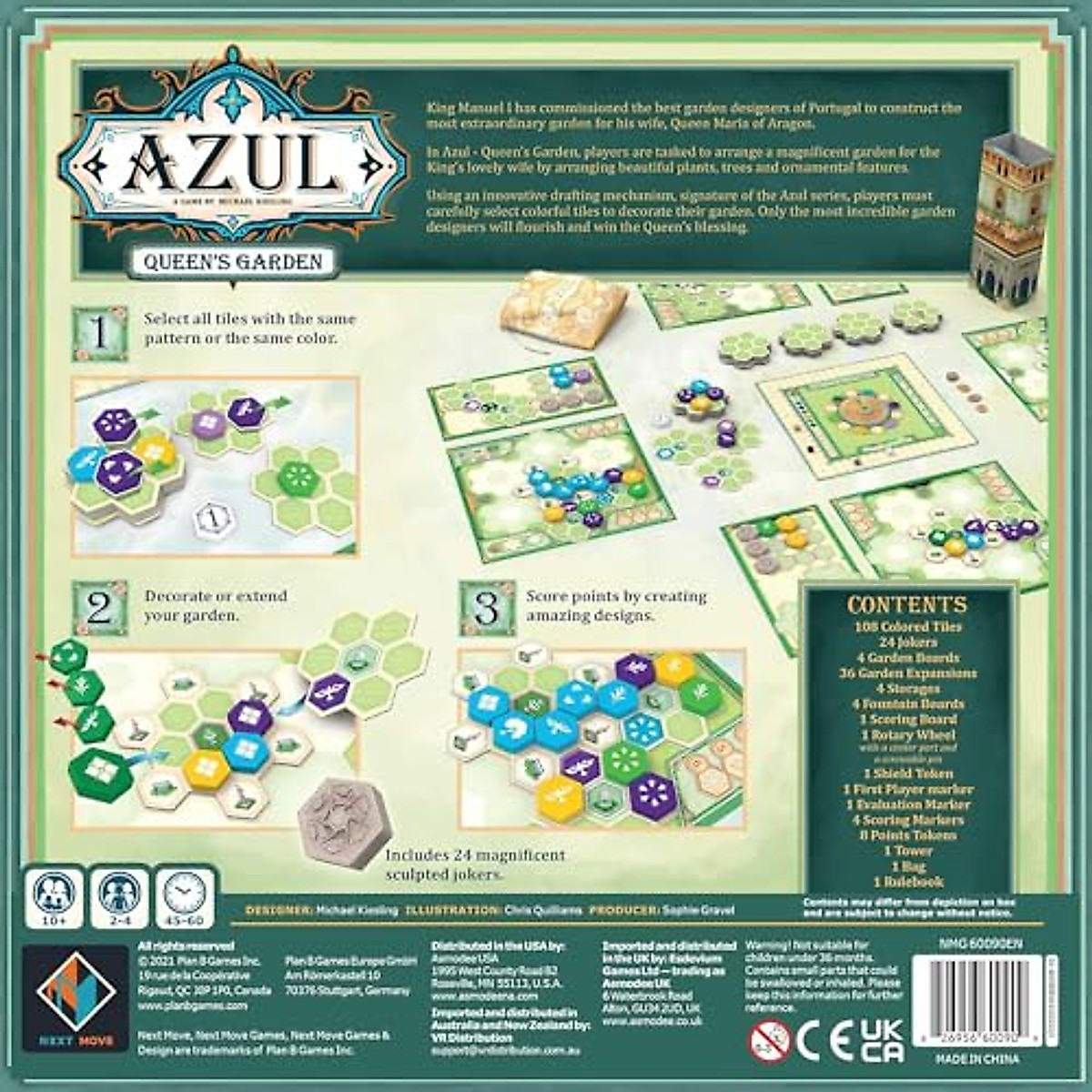 Azul Queen's Garden Board Game - Create a Royal Paradise! Mosaic Tile Placement Strategy Game for Kids and Adults, Ages 10+, 2-4 Players, 45-60 Minute Playtime, Made by Plan B Games