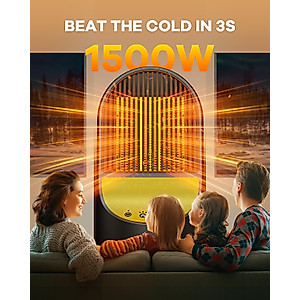 Space Heater, 1500W Small Portable Electric Heaters for Indoor Use, PTC Ceramic Heater for Office with Thermostat, 50°Oscillation, 8H Timer, 3 Modes, Quiet Safe Room Heater for Office Room Desk