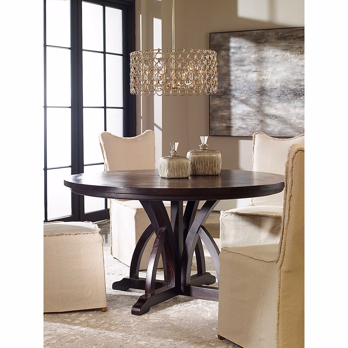 MY SWANKY HOME Elegant Black Wood Diamond Arch Round Dining Table | 4 6 Seat Entry Classic