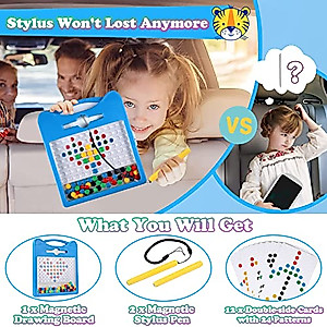 Magnetic Drawing Board for Kids, Toddler Magnet Doodle Board with Beads and 2 Pens, Magnetic Dot Art, Montessori Fine Motor Skills Toys, Airplane Car Travel Activities for Boys Girls (Blue Cat)