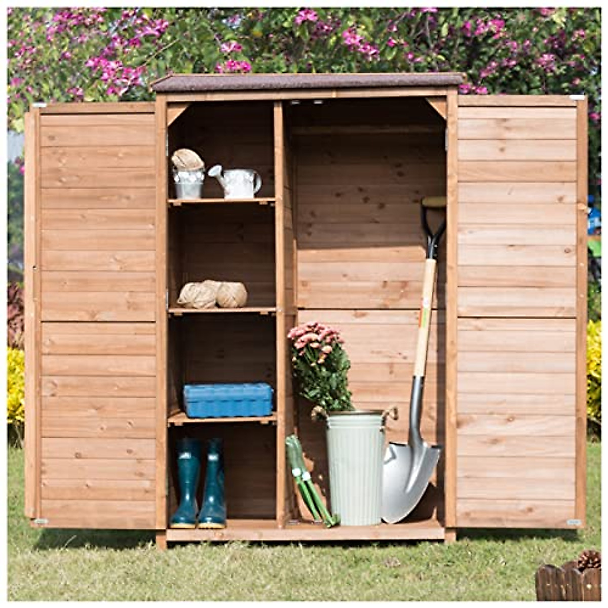Wooden Garden Tool Storage Cabinet, Extra Tall Outdoor Shed for Patio Furniture, Lawn Mower, Backyard Storage Organizer, Large Lockable Garden House (Size : A)