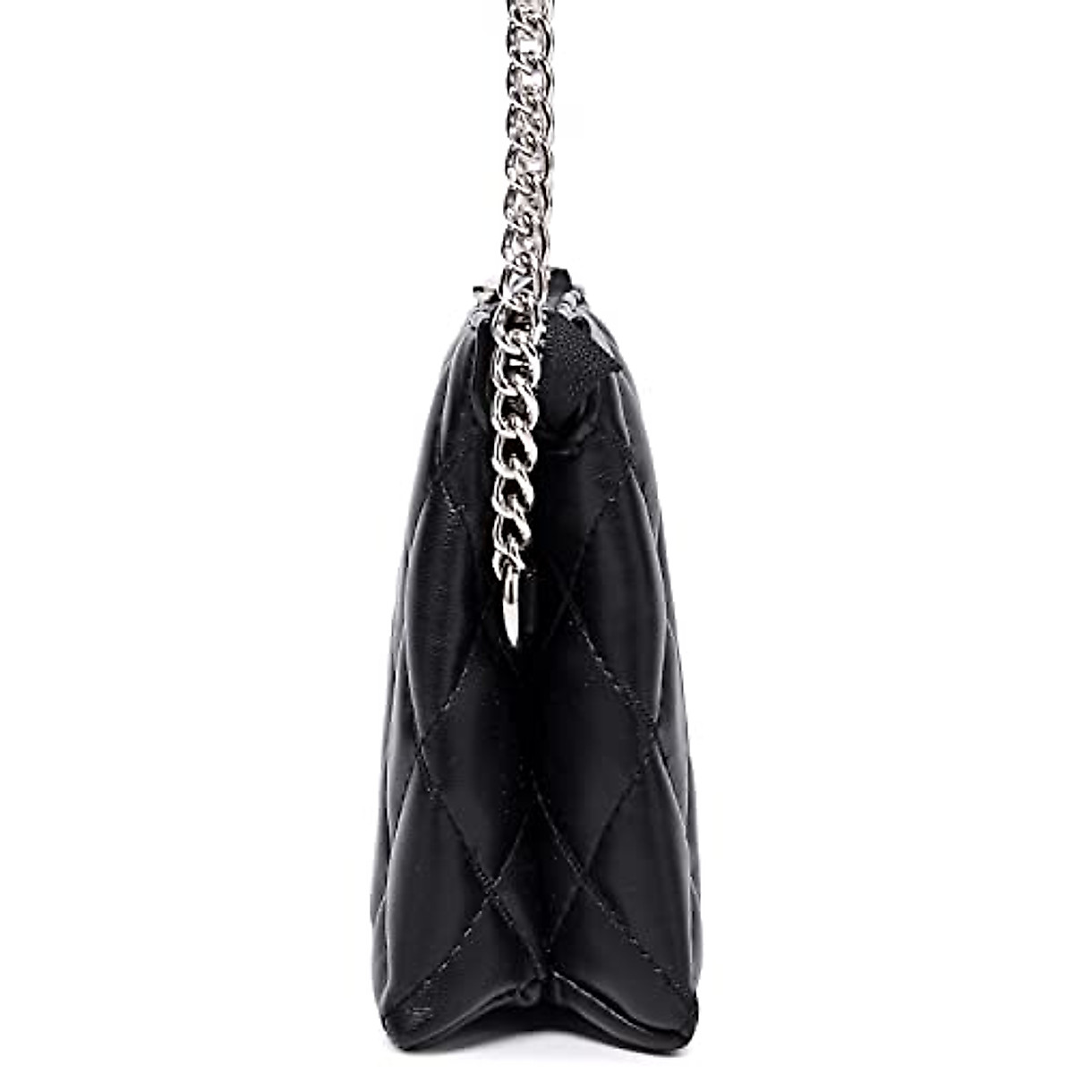 Quilted Black Crossbody Bags for Women,Faux Leather Lightweight Small Functional Shoulder Purses with Chain Strap Stylish Clutch Purse