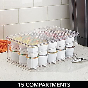 mDesign Plastic Stackable Divided Storage Organizer with Lid for Tea Bags and Coffee Pods in Kitchen Cabinet, Countertop, Ligne Collection, Includes 1 Tea Organizer and 1 Coffee Pod Organizer, Clear