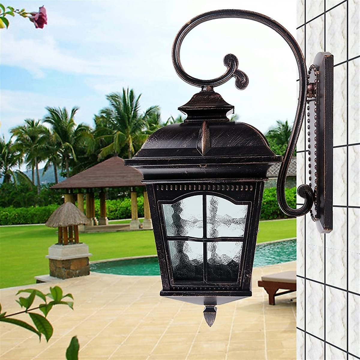 Zziyj Aluminum Waterproof Glass Cross E27 Waterproof Wheel Mall Hotel Home Garden Exterior Wall Light Lantern Rainproof Retro Victoria Classic Wall Lamp Balcony Terrace Wall Sconce