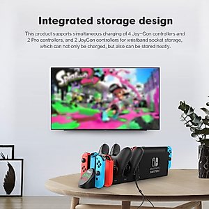 Charging Dock for Nintendo Switch, Charging Station for Nintendo Switch Joy Cons and Nintendo Switch Pro Controllers with LED Indicator
